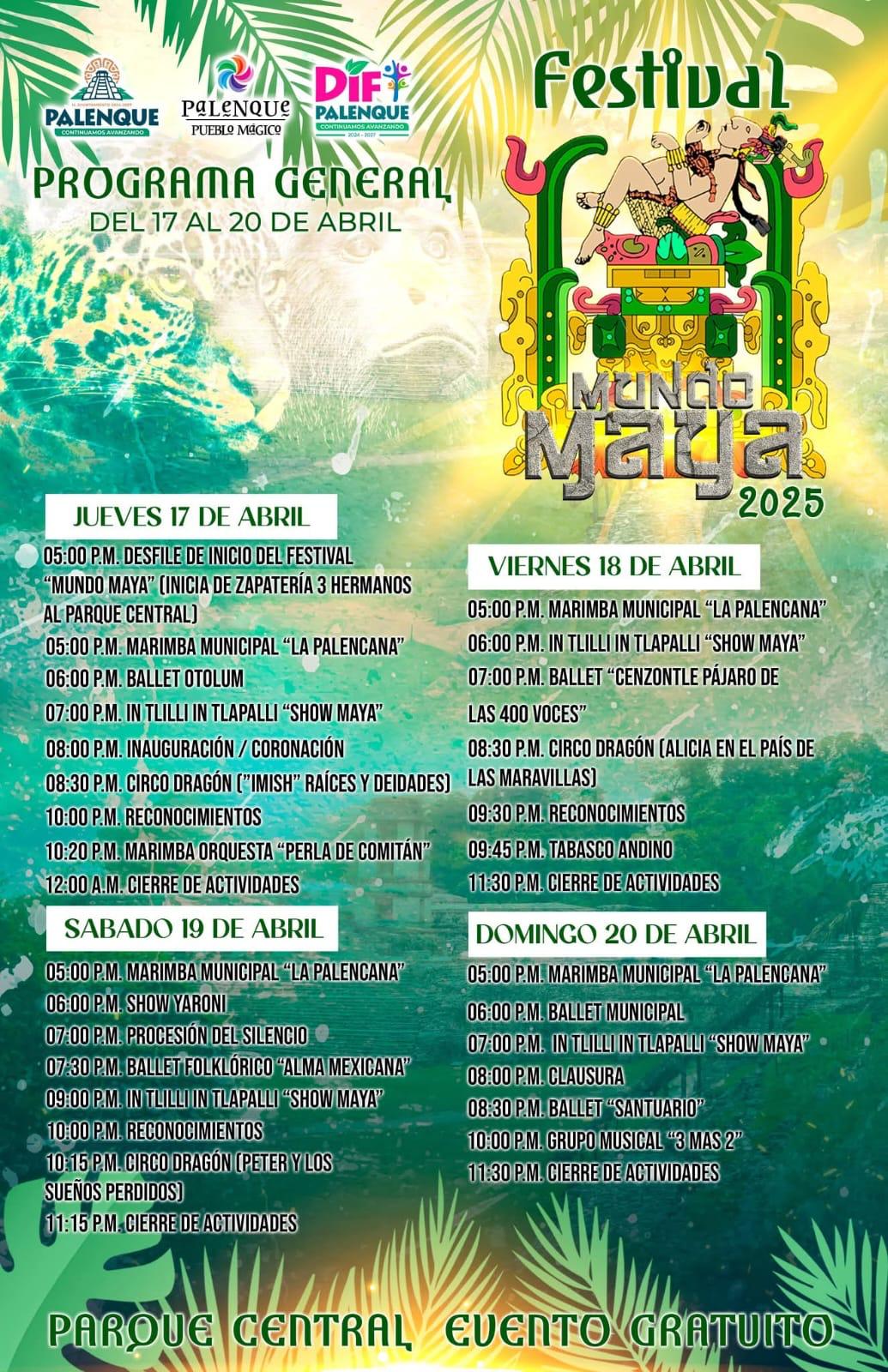 Anuncian cartelera del Festival Cultural Mundo Maya 2025 en Palenque ...